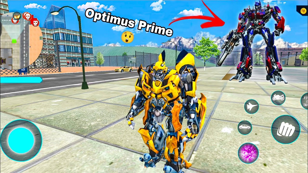 The Transformers Bumblebee and Optimus Prime Robot Jet Bike By Car In ...