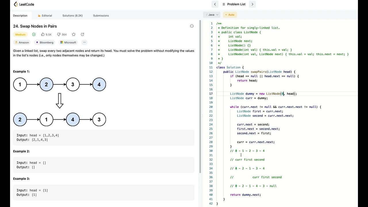 Leetcode 24 Swap Nodes In Pairs 中文解题思路 Java Linkedlist Youtube
