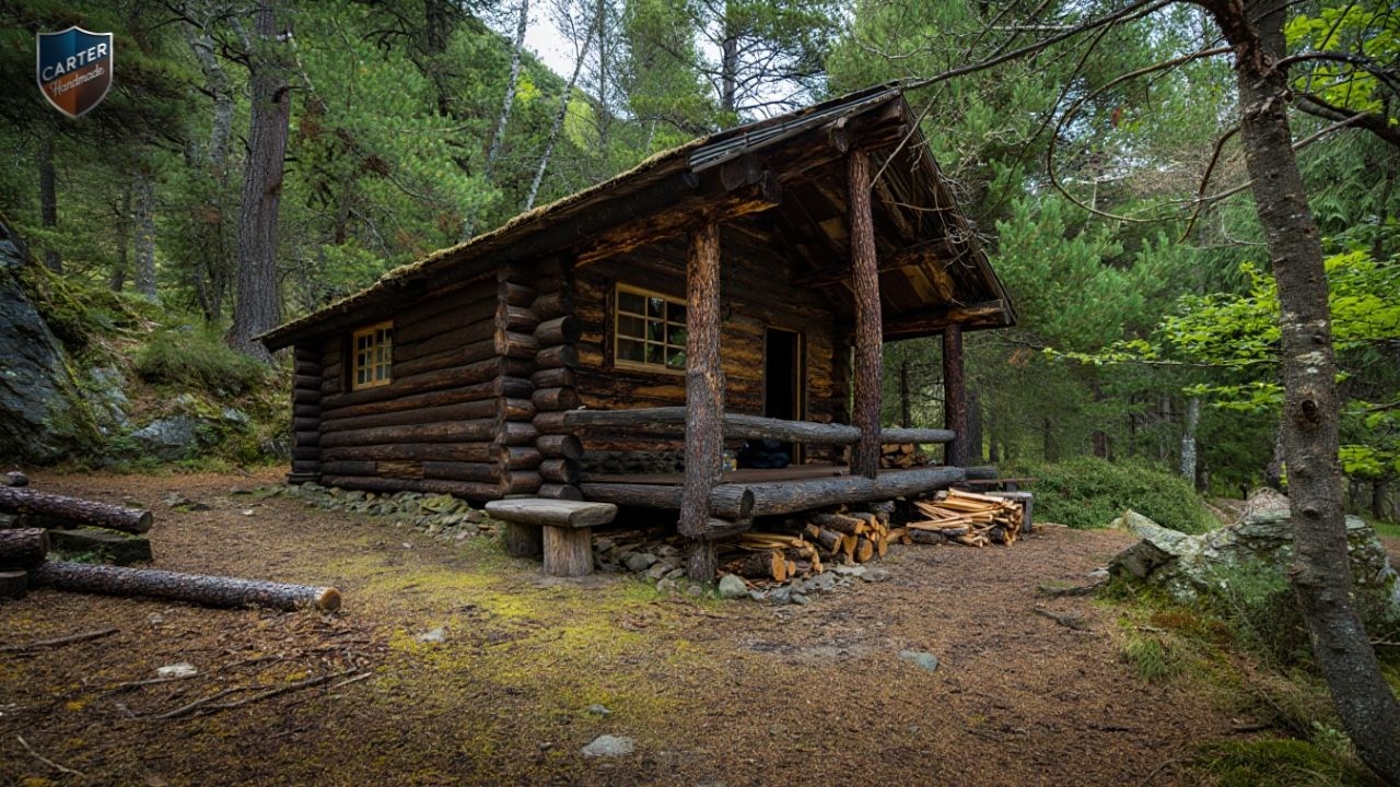 Building A Wooden Cabin By Hand in the Forest – Full Primitive ...