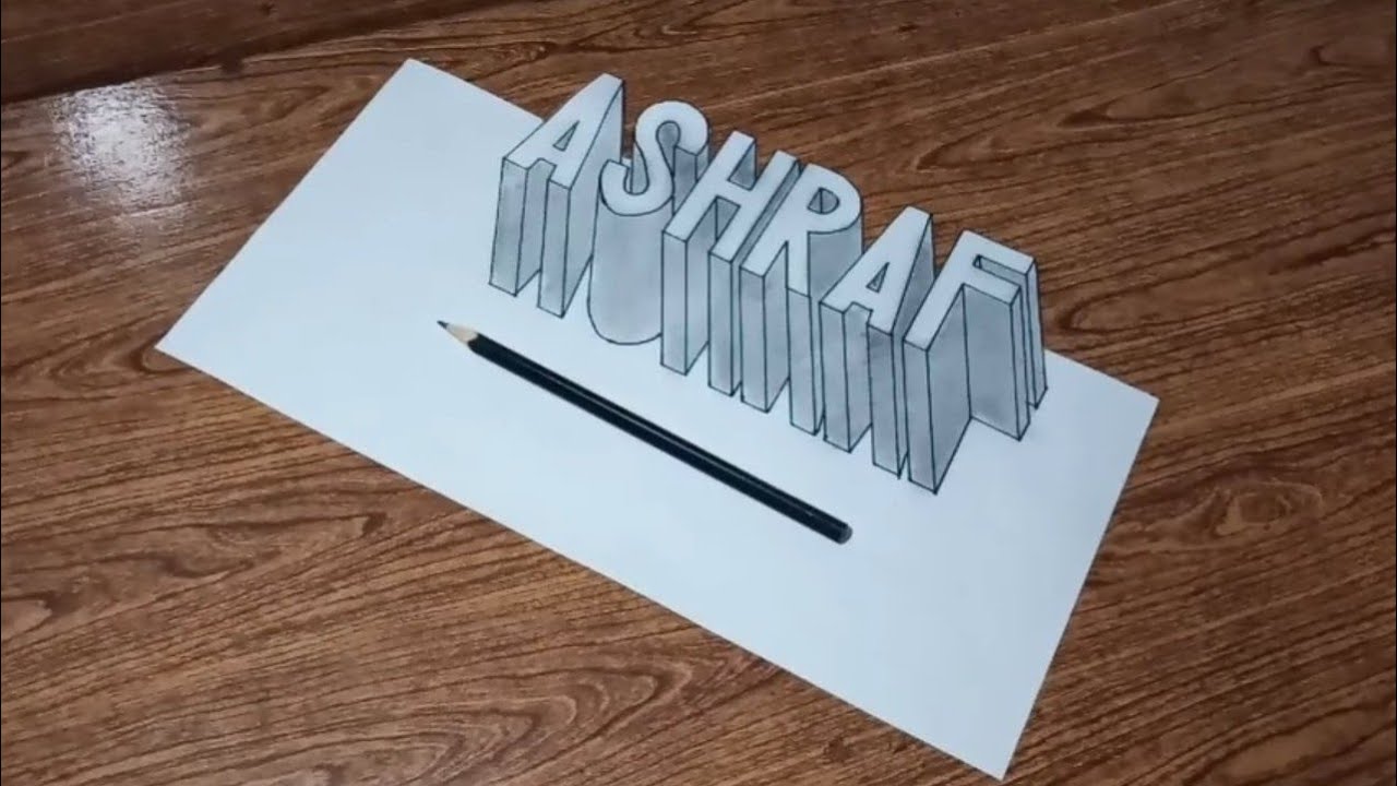 Cara menggambar 3d nama ASHRAF - YouTube