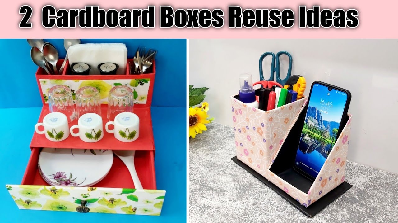 HOW TO REUSE WASTE CARDBOARD BOXES AT HOME/2 DIY ORGANIZER IDEAS FROM ...