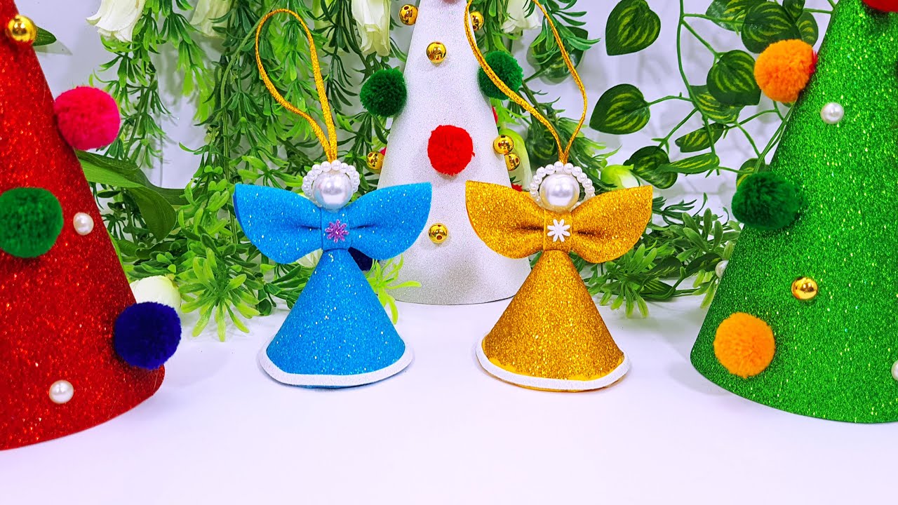 DIY Christmas Angel Ornaments With Glitter Foam Sheet | How To Make ...