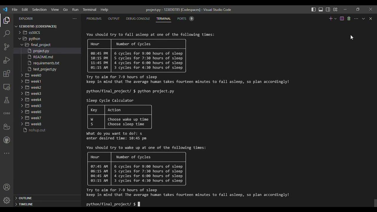 CS50P - Final project, Sleep Cycle Calculator. - YouTube