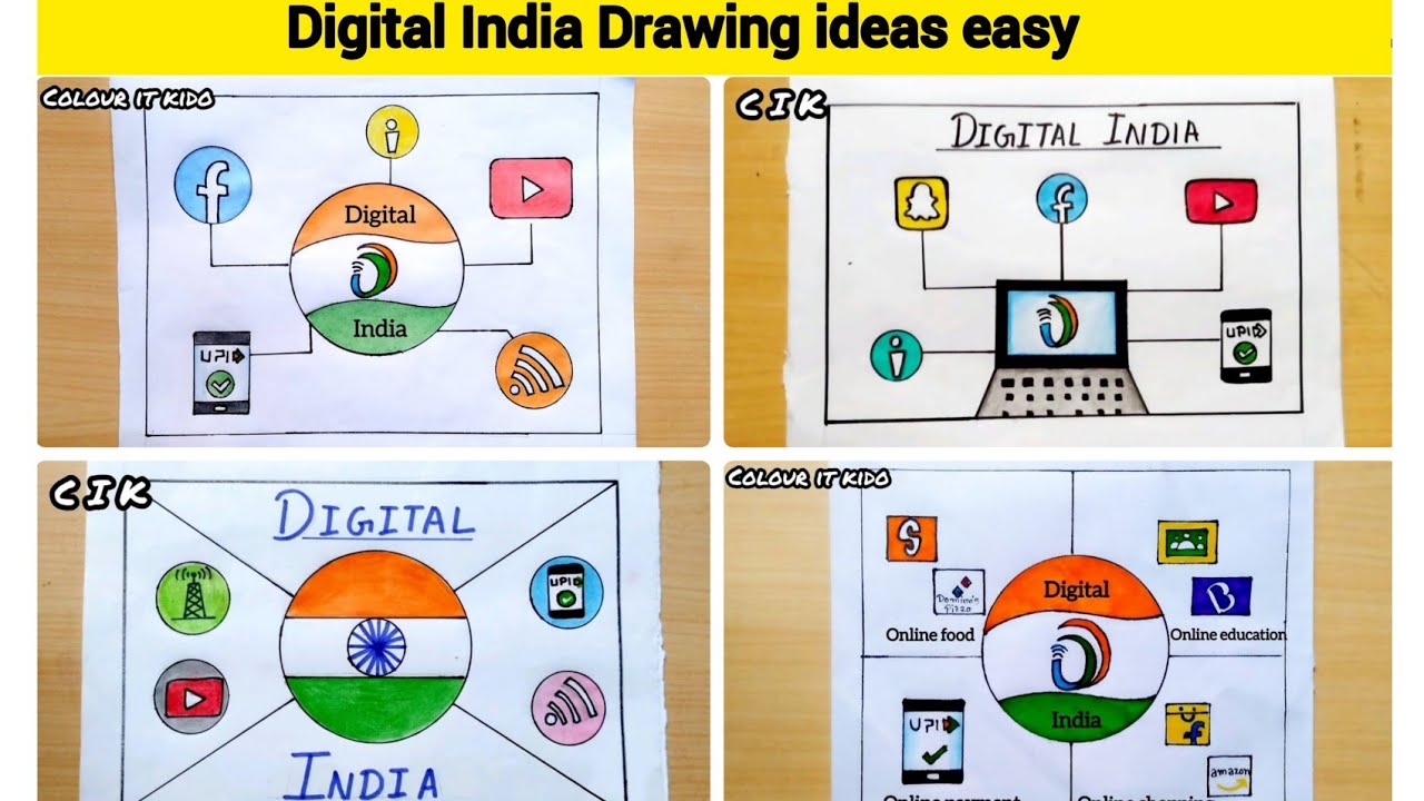 Digital India Drawing ideas | Digital india Drawing easy step by step ...
