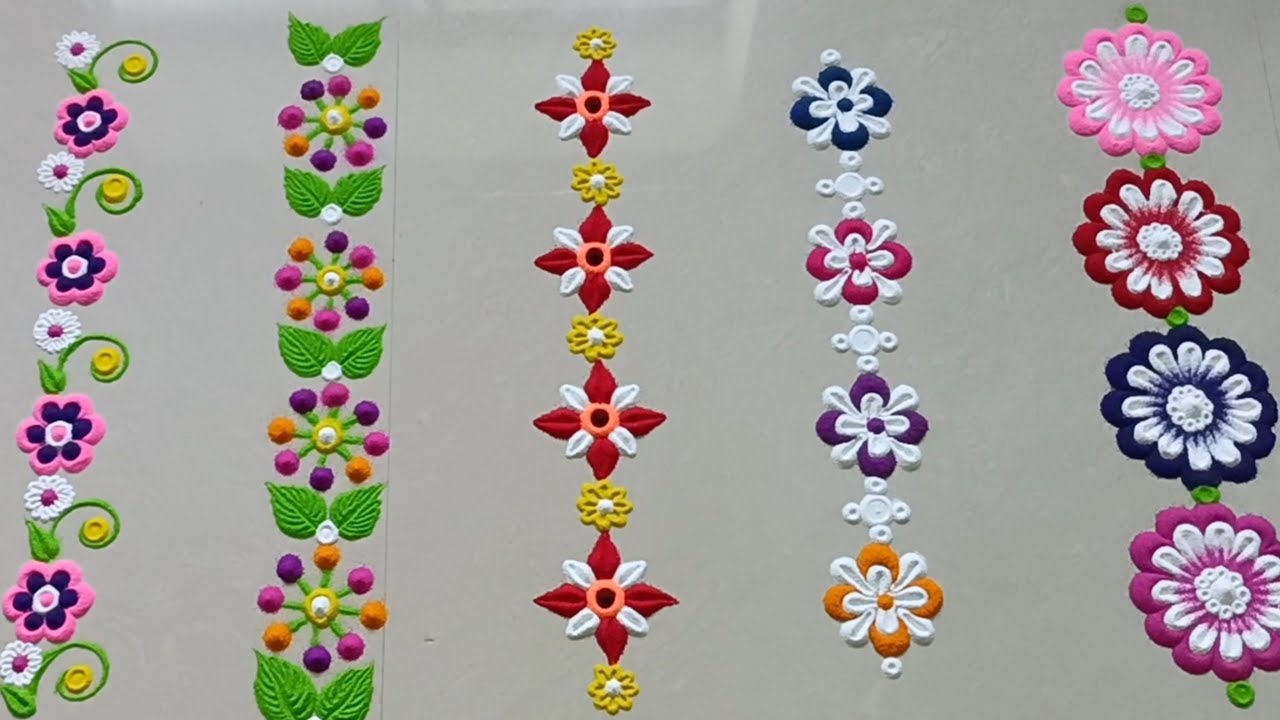 6 beautiful new flower border rangoli designs | Holi special colorful ...