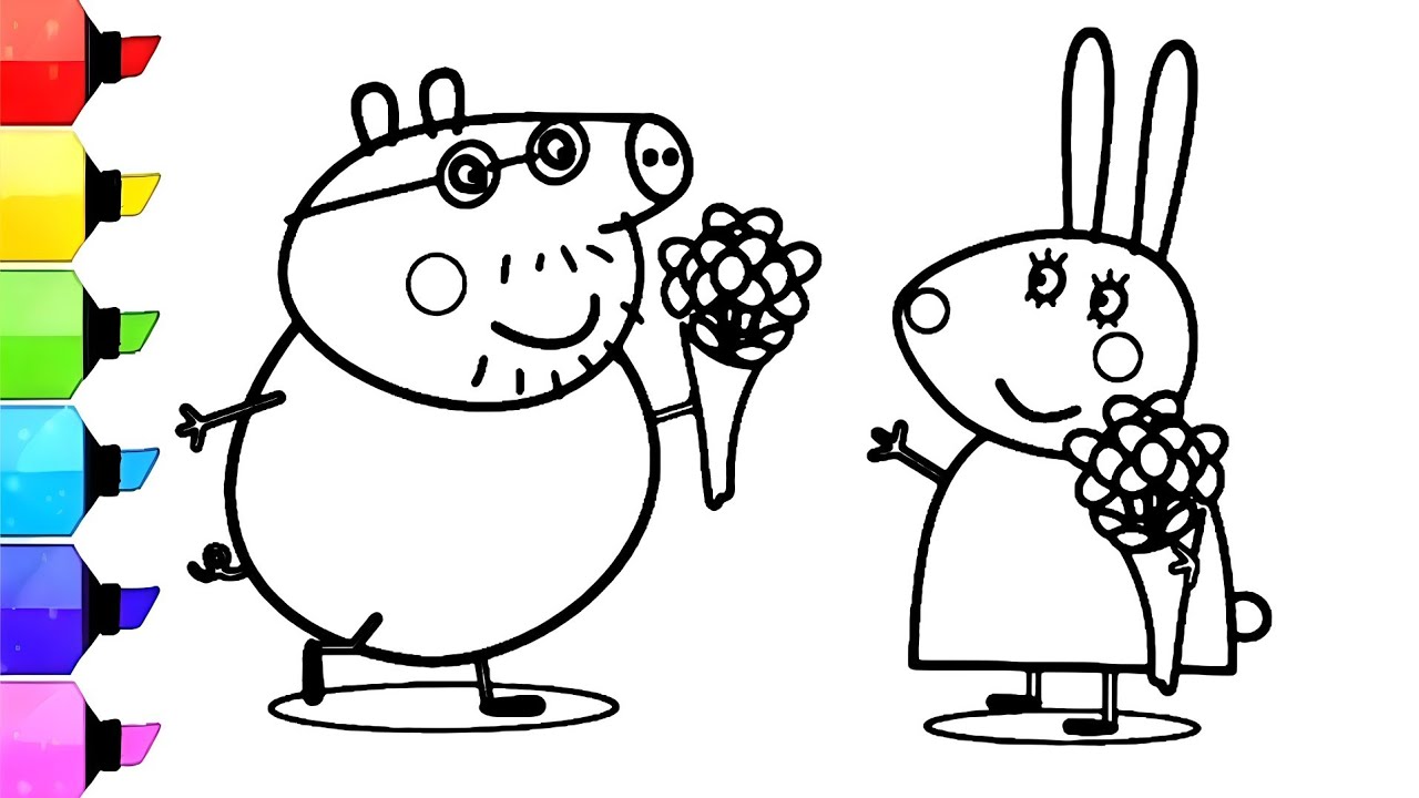 Daddy Pig is giving flowers to Rebecca Drawing Easy | How to Draw Daddy ...