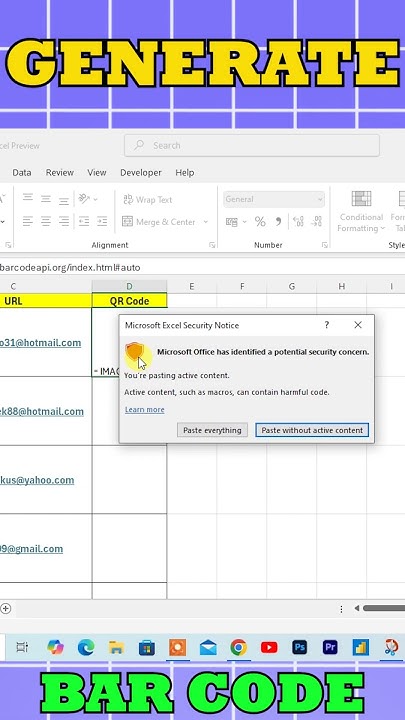 Automatic Generate Bar Code In Excel Shortvideo Excel Exceltips Youtube