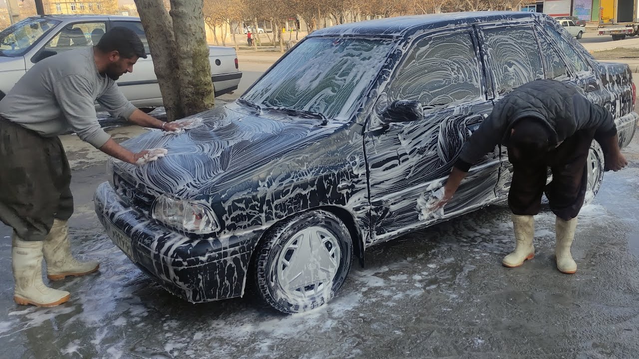 These two men clean every car | car wash video black car - YouTube