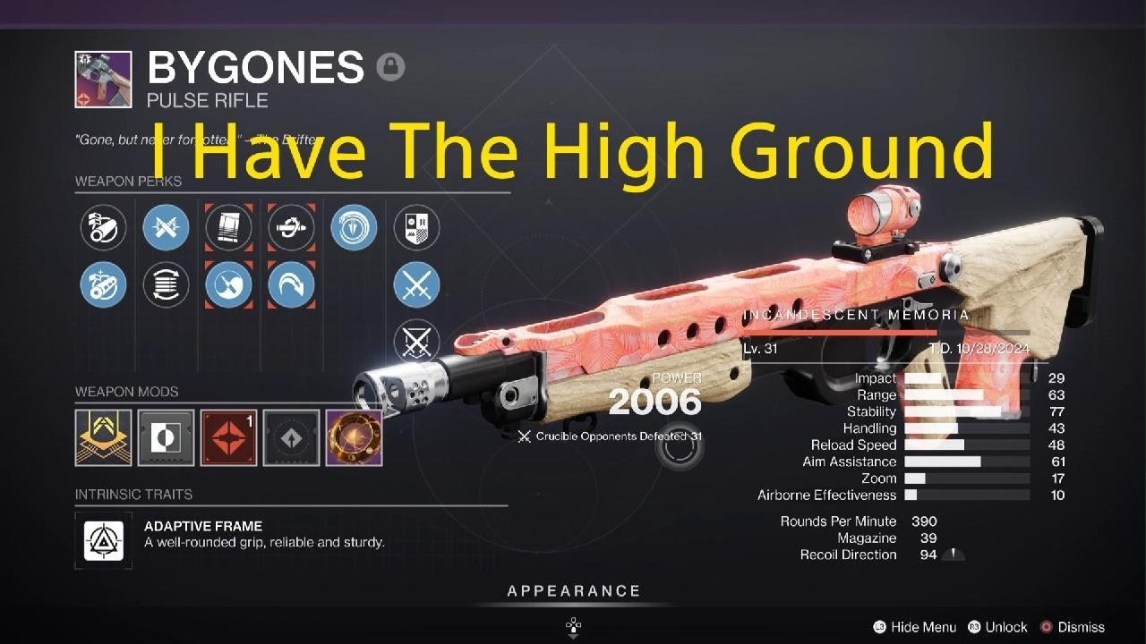 Destiny 2 I have the High Ground! (Bygones god roll) - YouTube