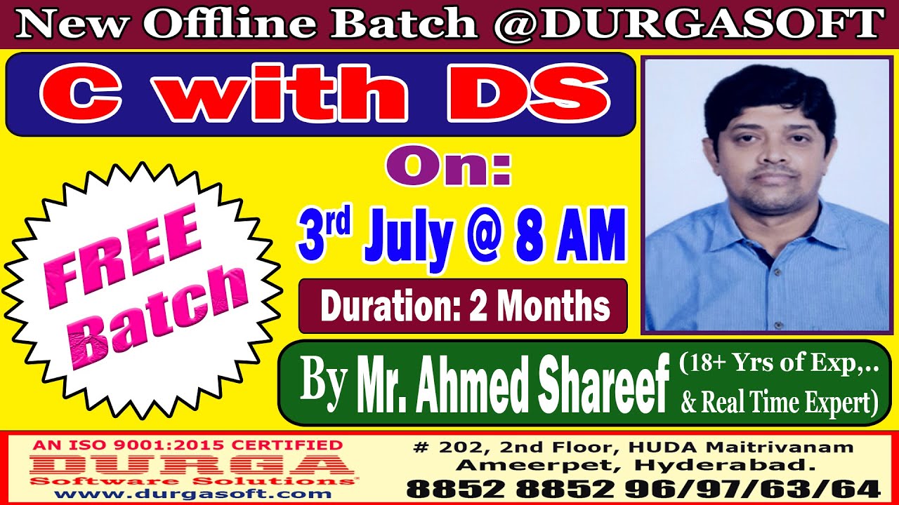 C with DS (FREE Batch) Offline Training @ DURGASOFT - YouTube