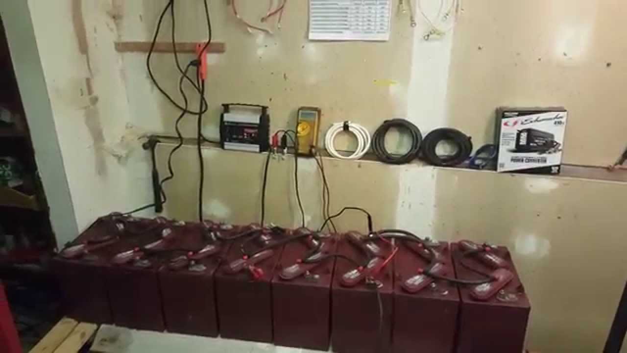 Solar 12 volt battery bank trojan t1275 1200ah - YouTube