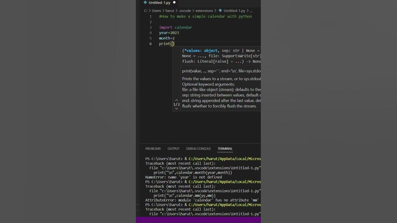 How To Make A Simple Calendar In Python Python Pythontutorial Pythonprogramming Youtube