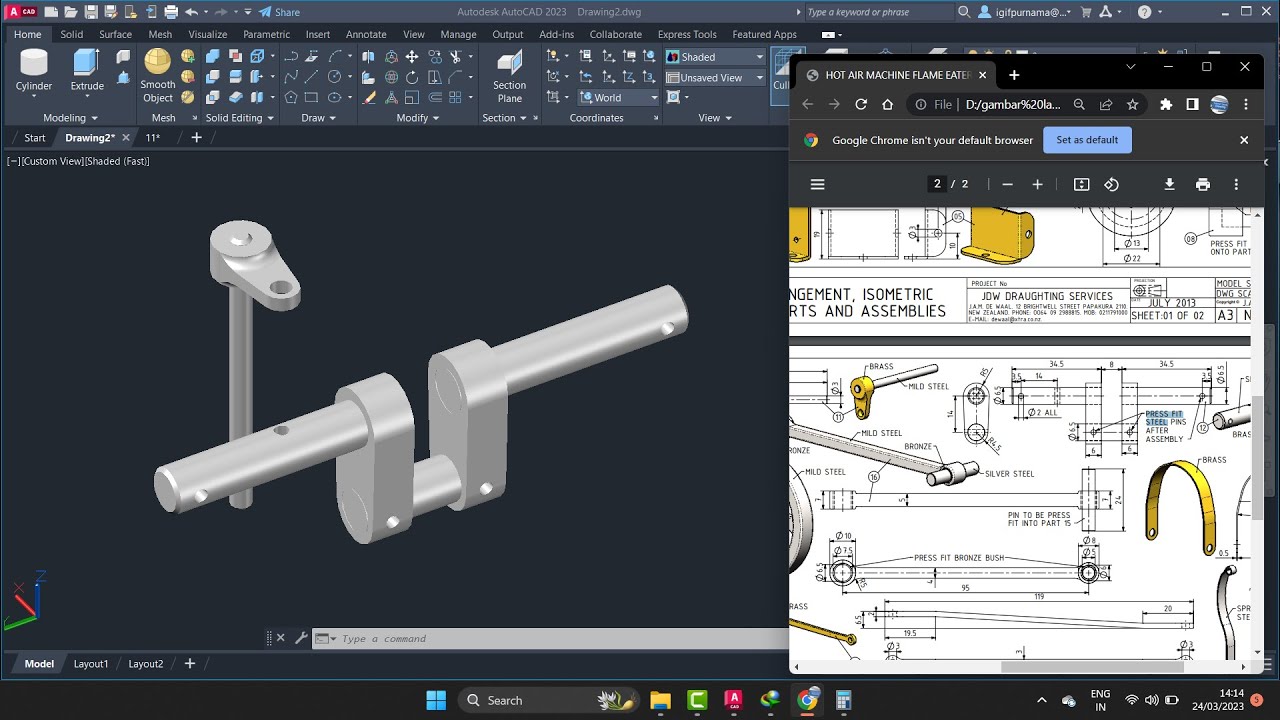 Mechanical Drawing komponen FLAME DOOR 11 and CRANK SHAFT 12 di AutoCAD ...