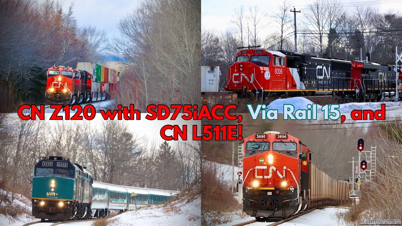 CN 8306 SD75iACC on 120! CN Z120, Via Rail 15 & CN L511 East at Windsor ...