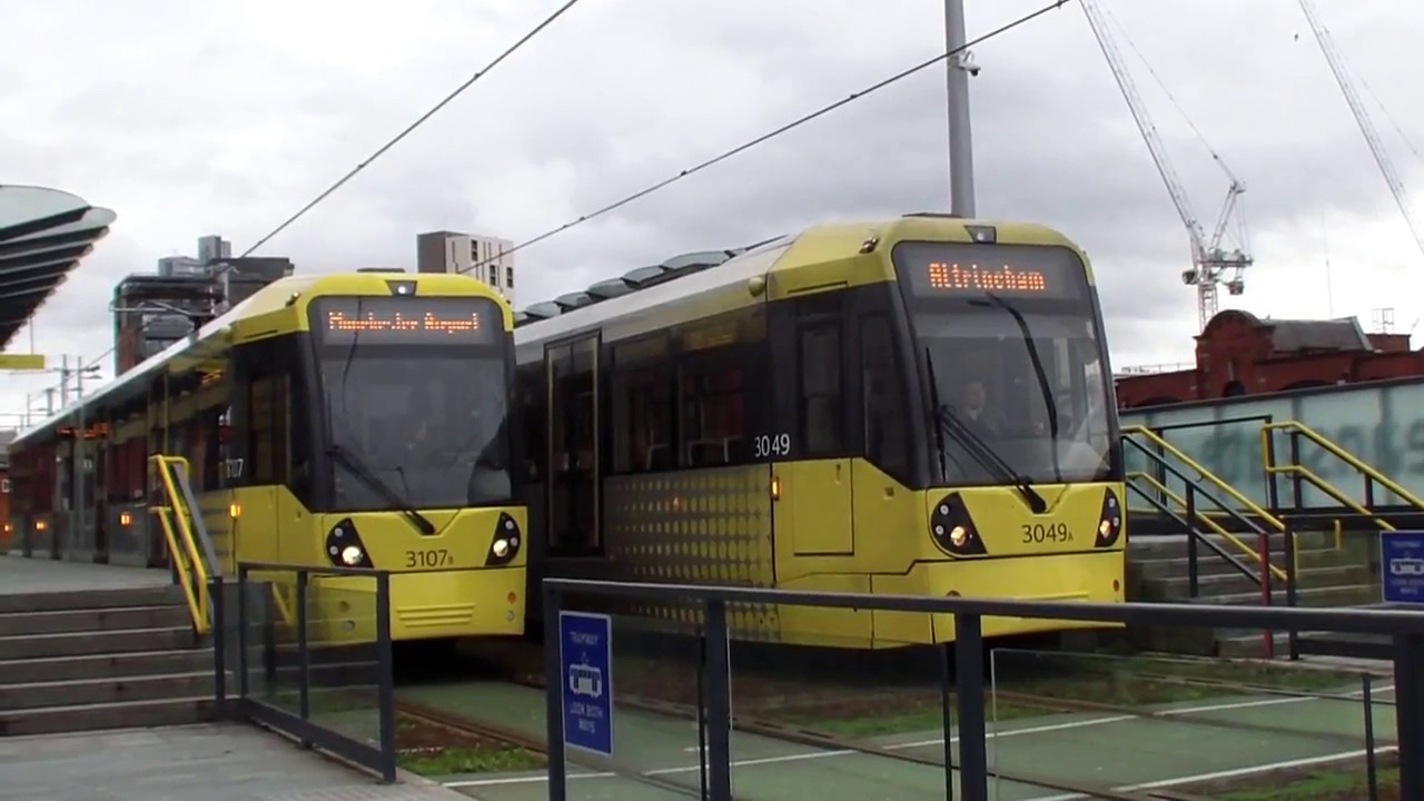 Manchester Metrolink First day of Airport services new terminus - YouTube