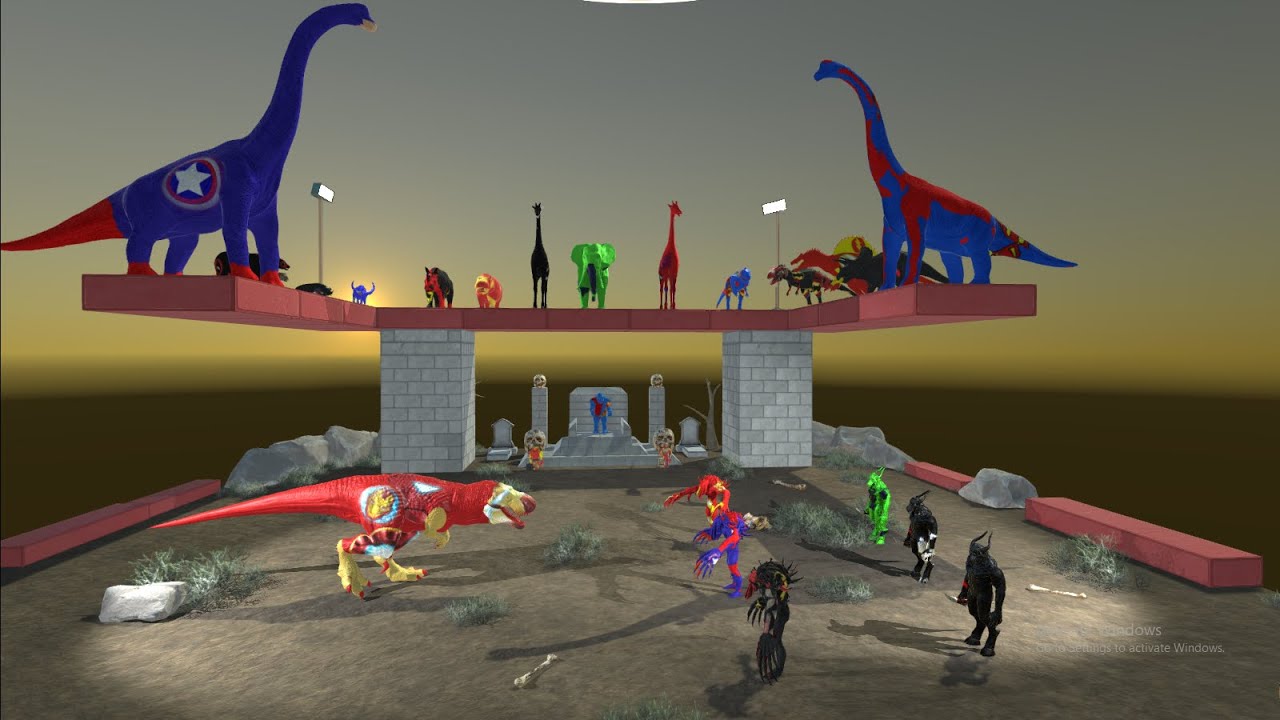 Iron Man T rex dinosaur vs Monster. Khủng long bạo chúa, voi, hà mã, tê ...