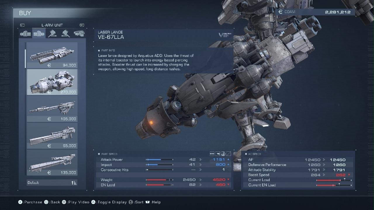 LASER LANCE VE 67LLA ARMORED CORE VI FIRES OF RUBICON - YouTube