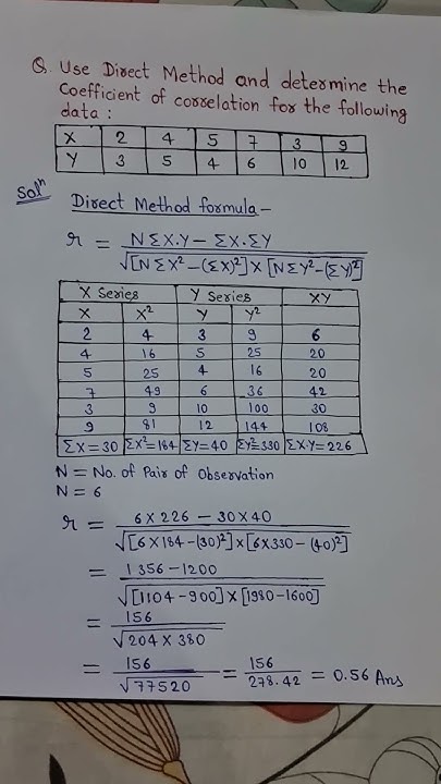 Karl Pearson's Coefficient of Correlation with direct method #correlation #biostatistics - YouTube