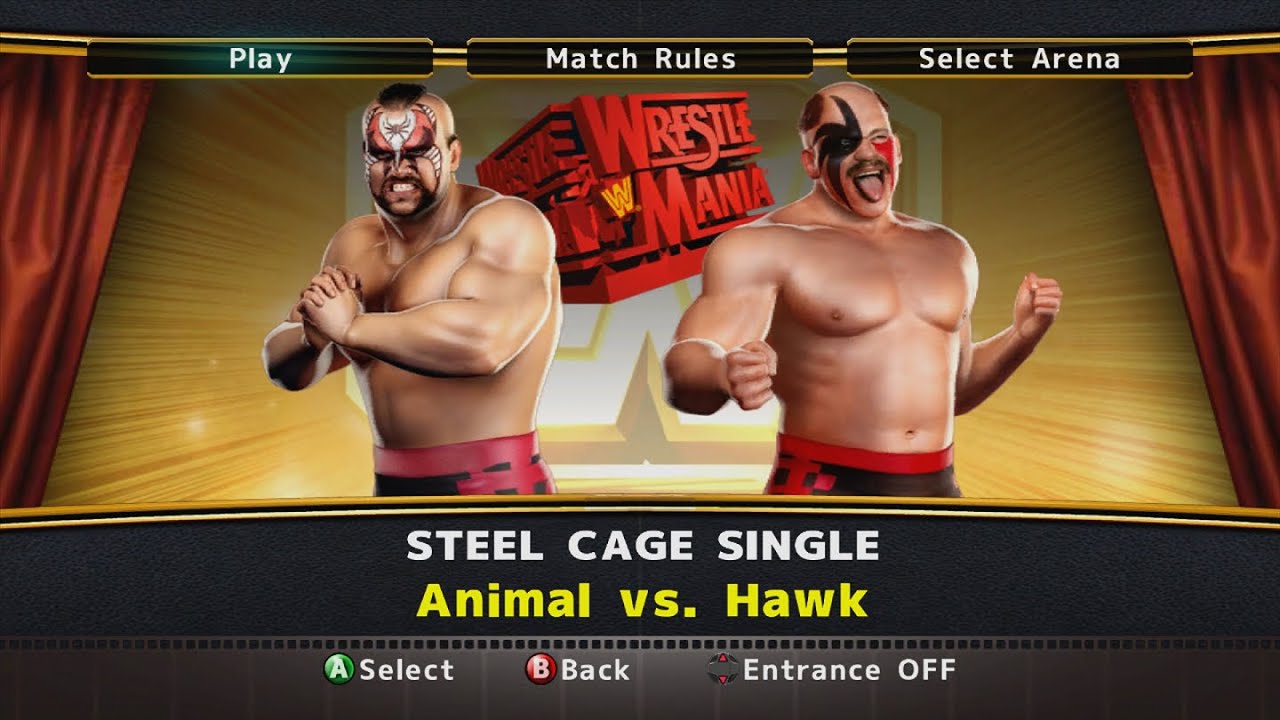 WWE Legends of WrestleMania | Animal vs. Hawk | Steel Cage - YouTube
