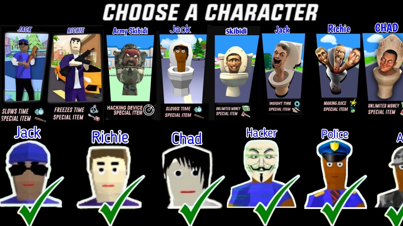 All skin in dude theft wars 🤑 Choose all characters in dude theft wars ...