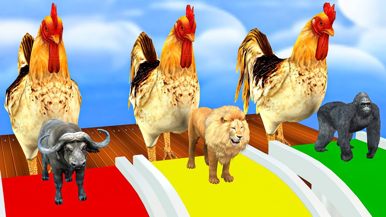 Zombie Mammoth VS 6 Giant Rooster,Cow, Gorilla,Lion, Animals Jumping ...