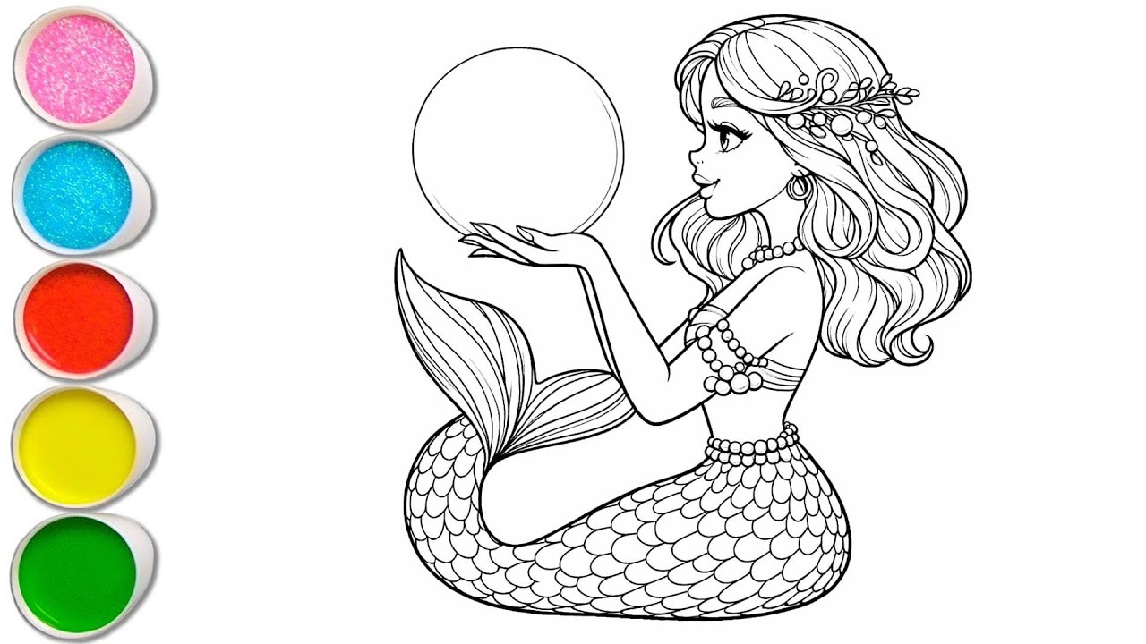Cute Mermaid Drawing for kids, Painting & Coloring for kids, Toddlers ...