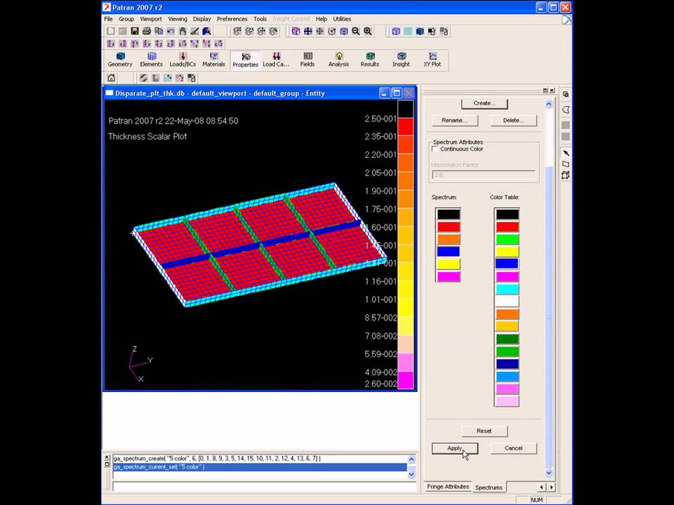 Spectrum and Ranges in Patran: Shell Thickness Plotting - YouTube