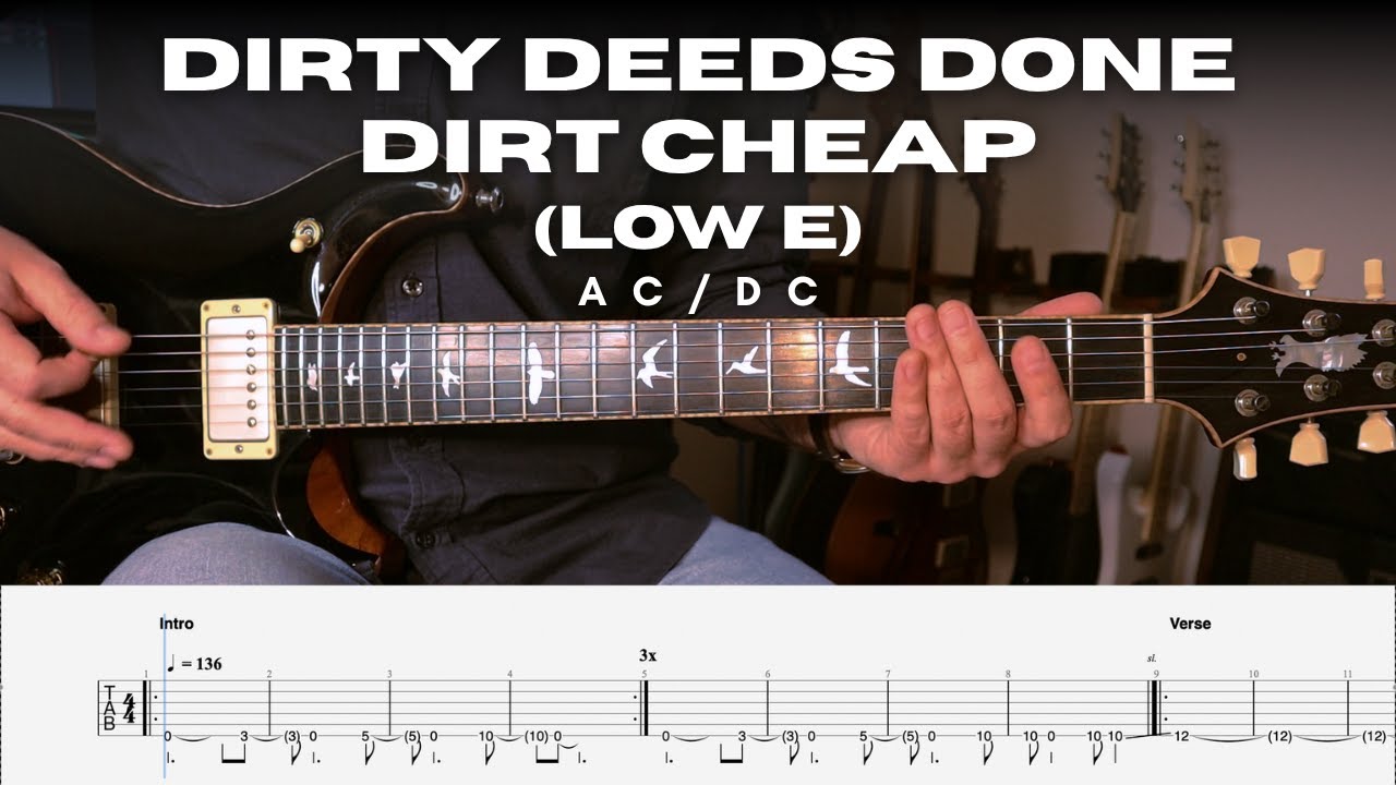 AC/DC - Dirty Deeds Done Dirt Cheap Low E Playthrough w/ Tab - YouTube
