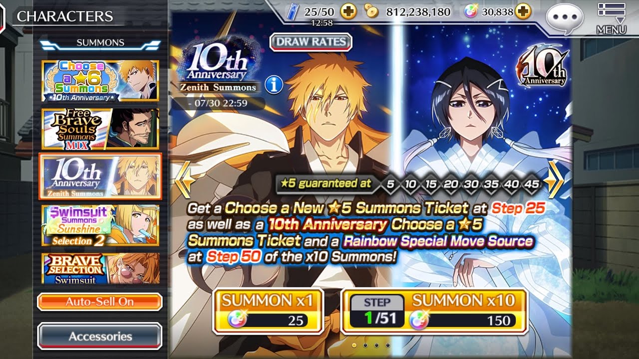 Bleach Brave Souls - 10th Anniversary (Zenith Summons) 2550 Orbs 13 ...