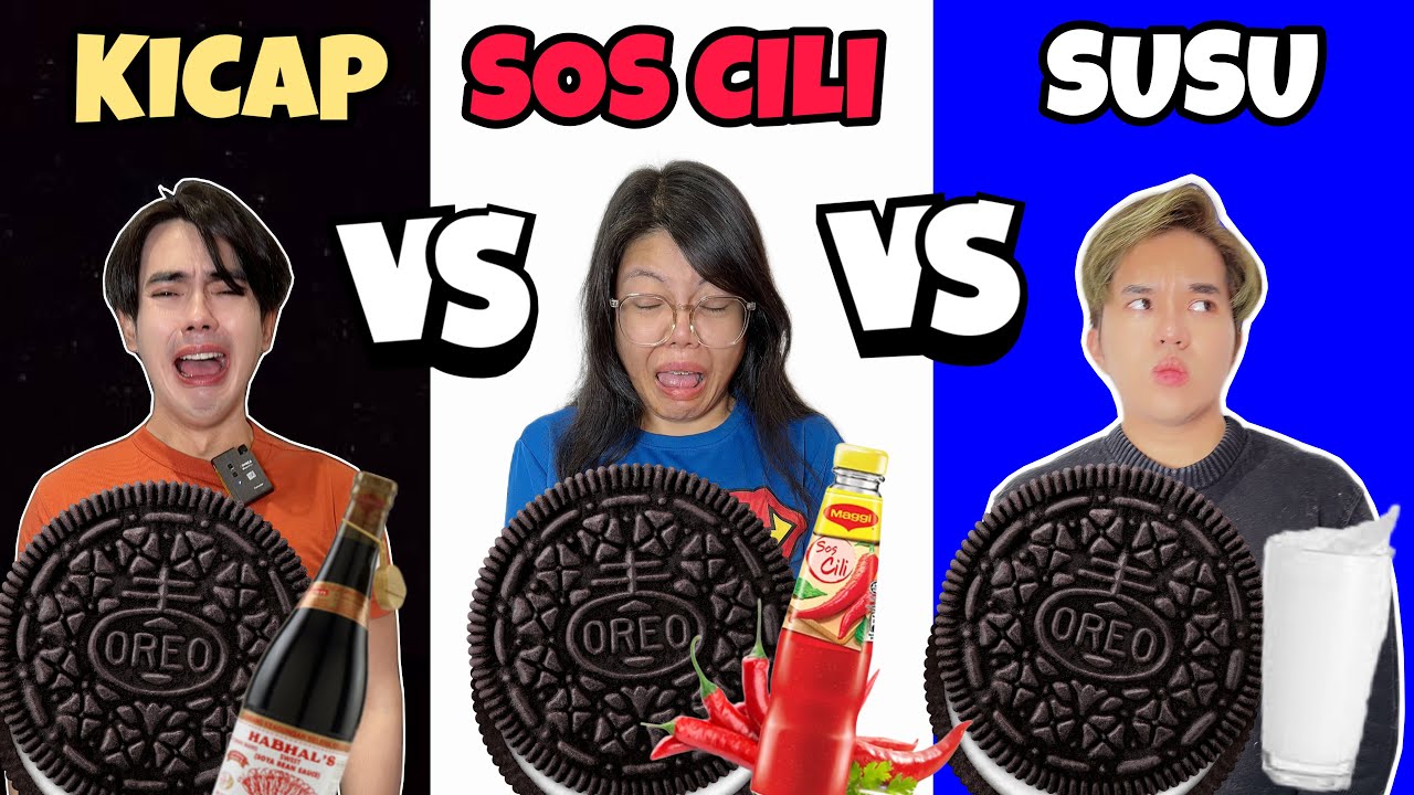 MAKAN OREO CELUP SUSU VS KICAP VS SOS CILI! PELIKNYA!! - YouTube