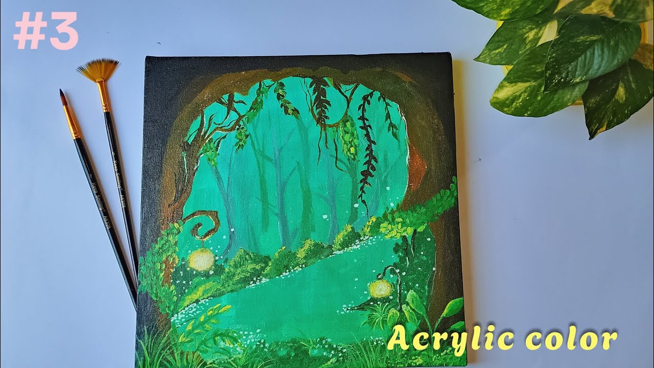Magical Forest scenery/ Acrylic paint🎨/ Easy drawing / Art to Escape ...
