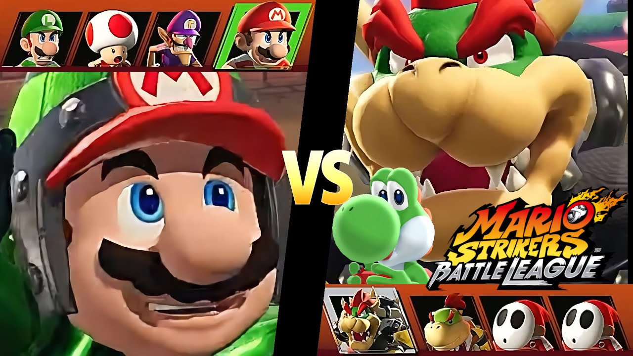 Mario Strikers Battle League Team Mario vs Team Bowser at Mushroom Hill ...
