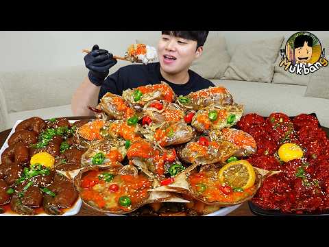ASMR MUKBANG | kore ev yemeği, Marine Edilmiş Çiğ Yengeçler, Kızarmış yumurta yemek yiyor !