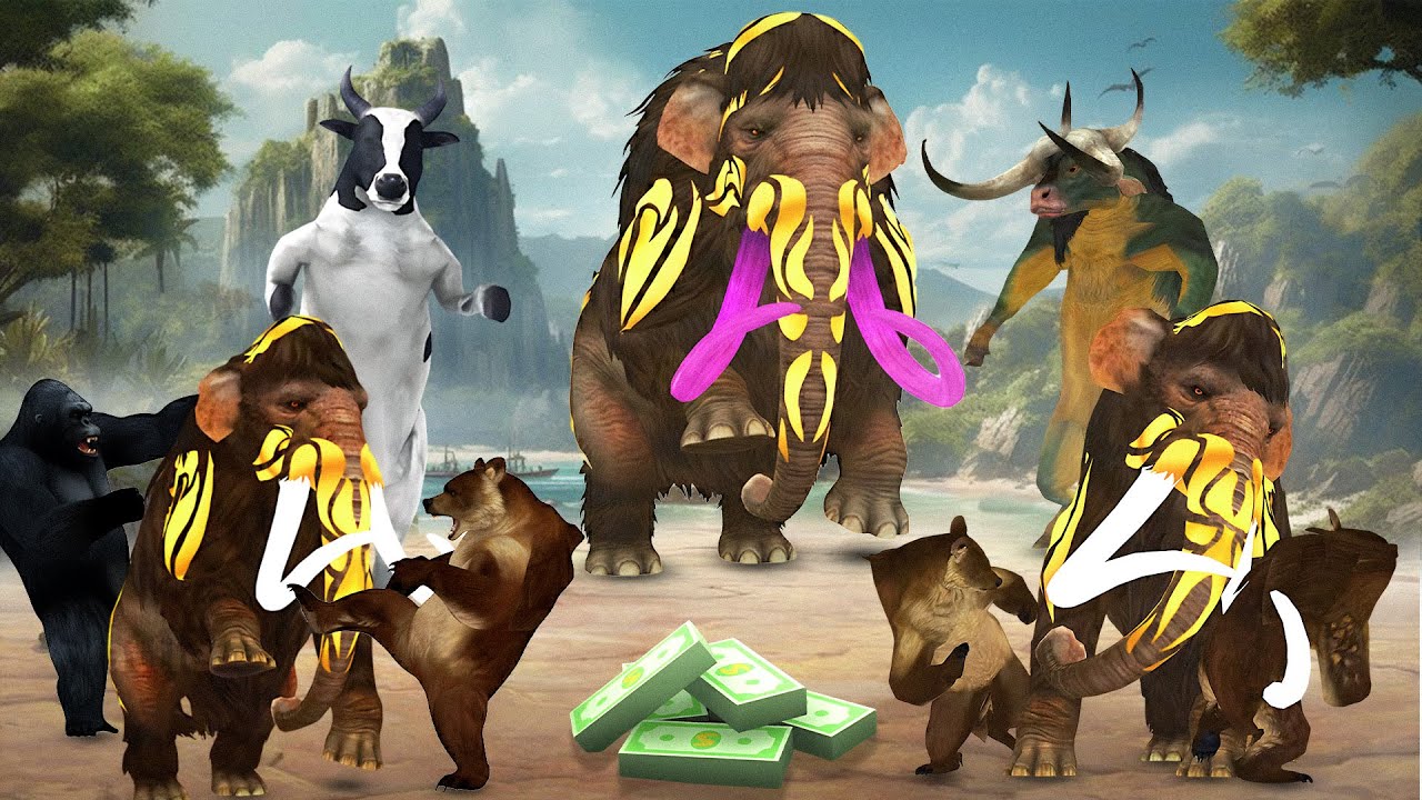 Giant Woolly Mammoth Vs Cow Animal Money Battle - YouTube