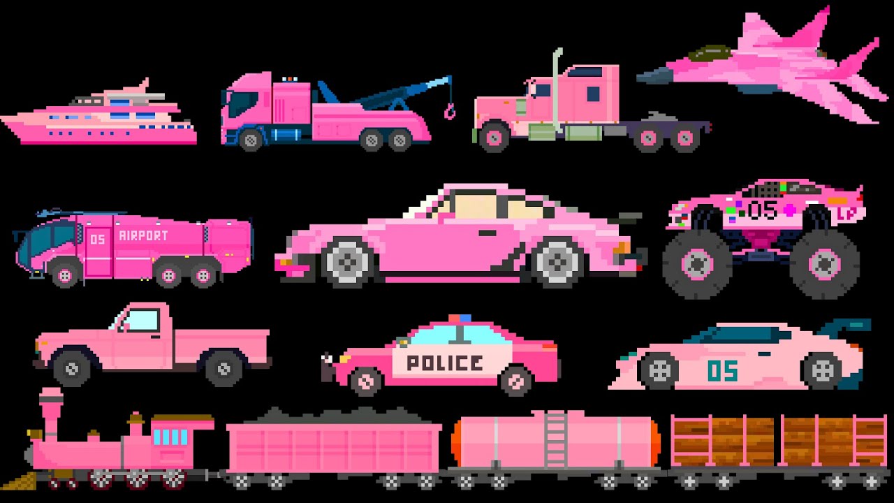 Pink Vehicles 1: Trucks, Cars & More | Pixel Art - YouTube