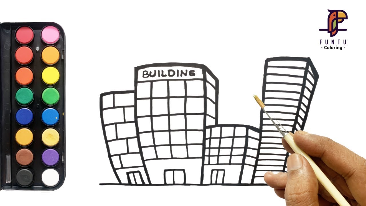 Colorful Building Drawing & Coloring - FUNTU COLORING | Learn Drawing ...