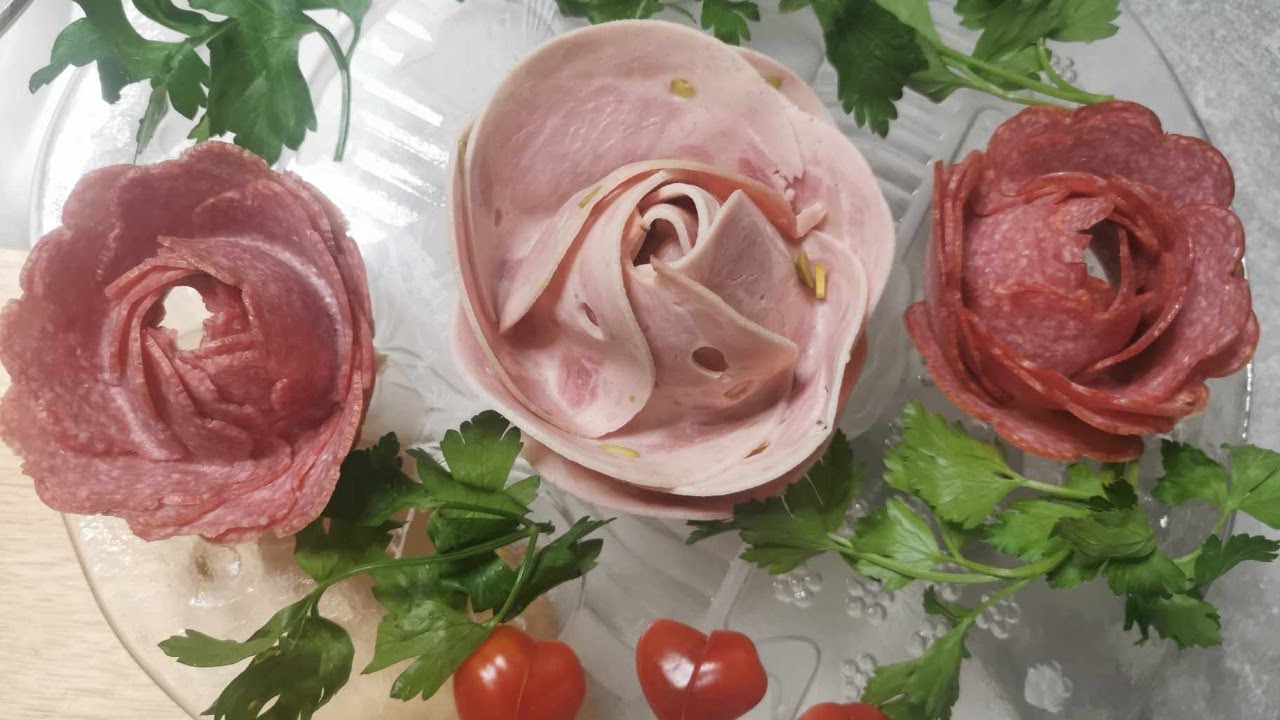 GERMAN SAUSAGE ROSE FLOWER GARNISH | Sausage Carving | Enjoy Watching ...