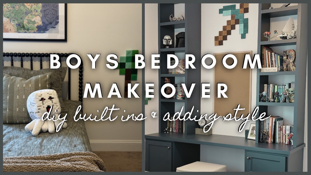 Boys Bedroom Makeover | diy built ins & adding style - YouTube