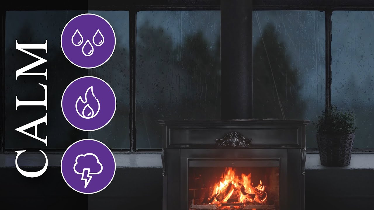 Calm Fireplace Rain and Far THUNDER for Sleep, Meditation, and more ...