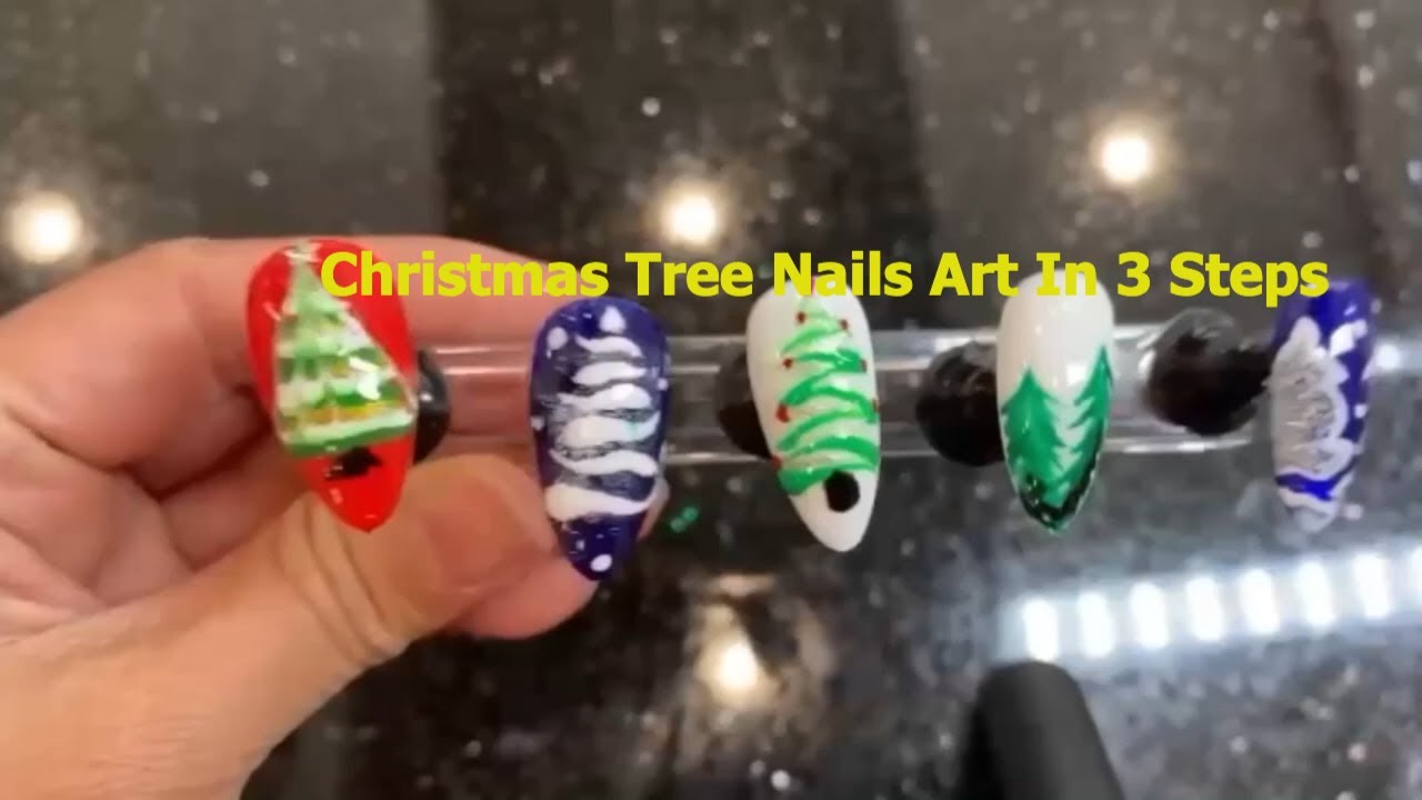 Chrismas Tree Nails art in 3 Steps - YouTube