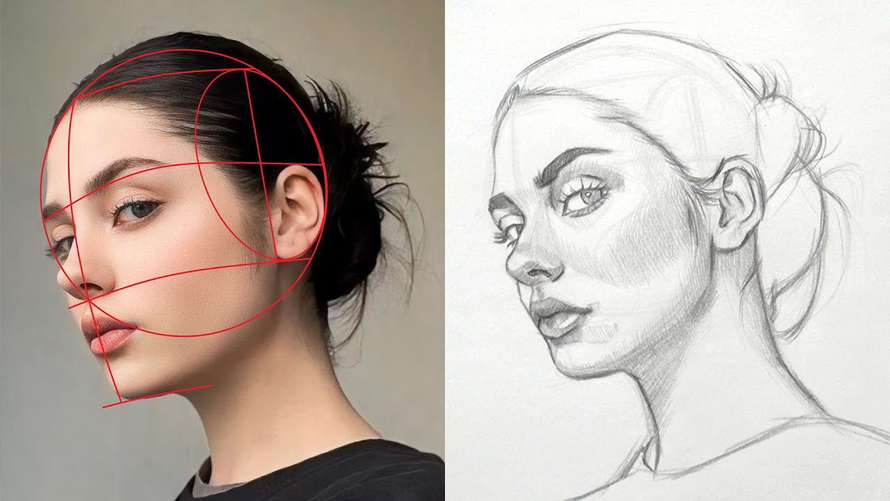 Sketch with me | Drawing a portrait using Loomis Method. - YouTube