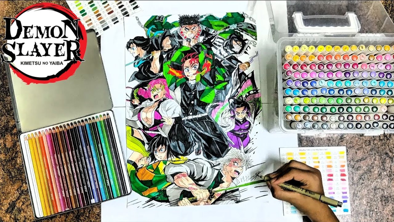 Drawing all Hashiras with Tanjiro ( Poster ) | Time lapse video | Demon ...