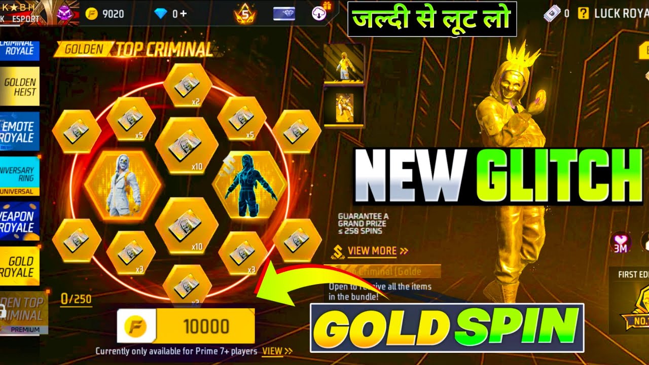 Tried Most Viral Trick Free Fire 😲 🔥 golden criminal gold spin glitch 😱 ...