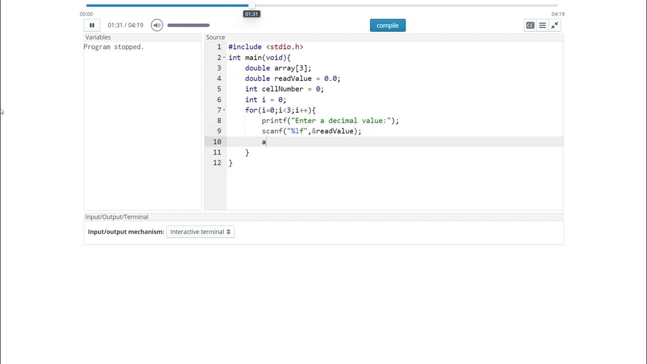 Store doubles in an array - YouTube