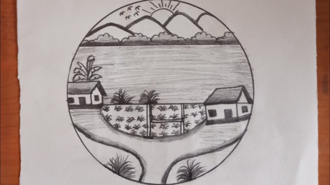 Circle scenery drawing with pencil //Circle scenery drawing easy ...