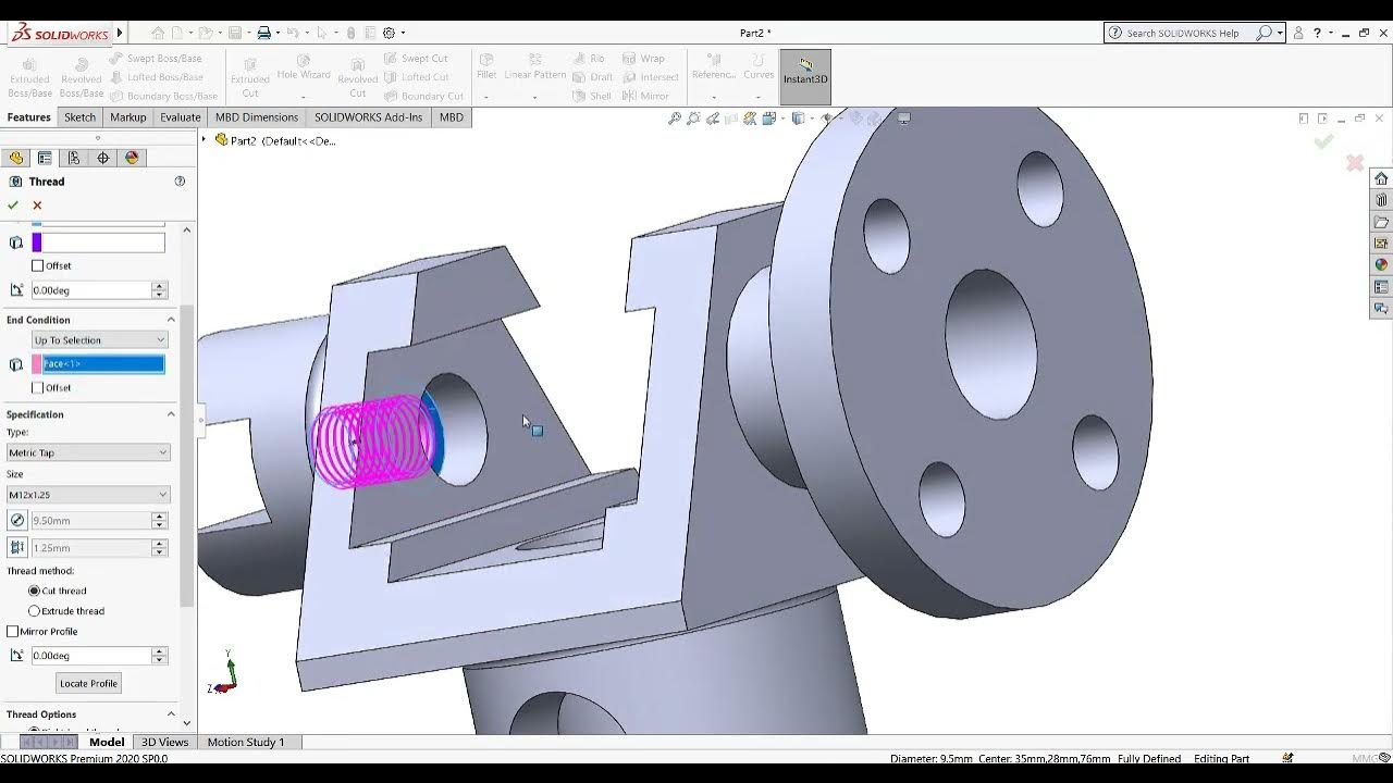 Solidworks Revolved Cut, Thread, Material - YouTube