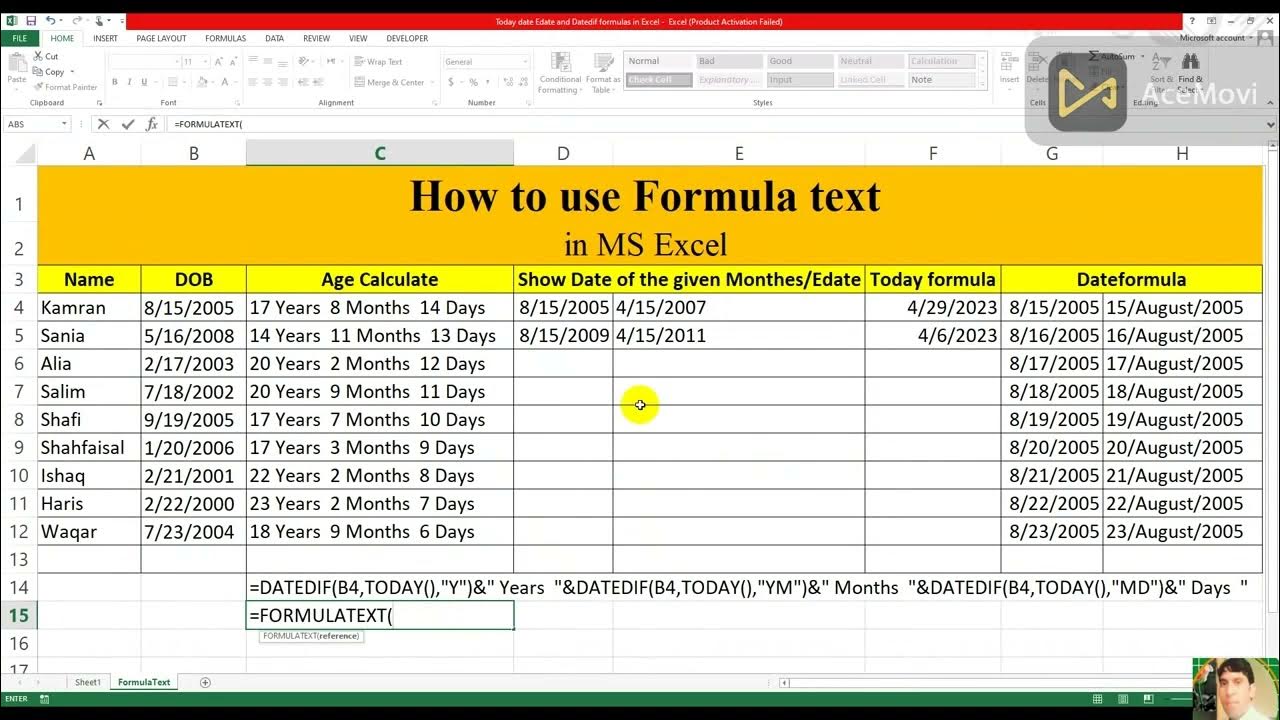 How to use Formulatext function or formula in MS Excel - YouTube