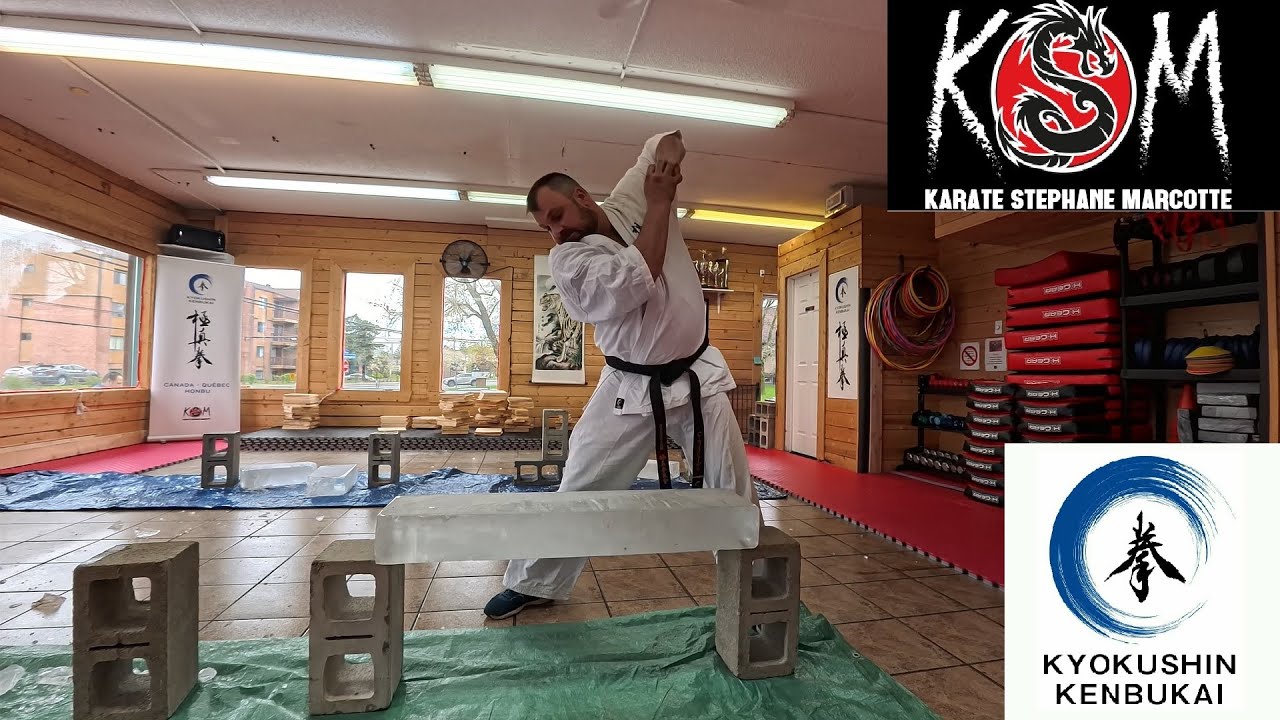 Charles Wolfshagen karate kyokushin Kenbukai Tameshiwari blocs de glace ...