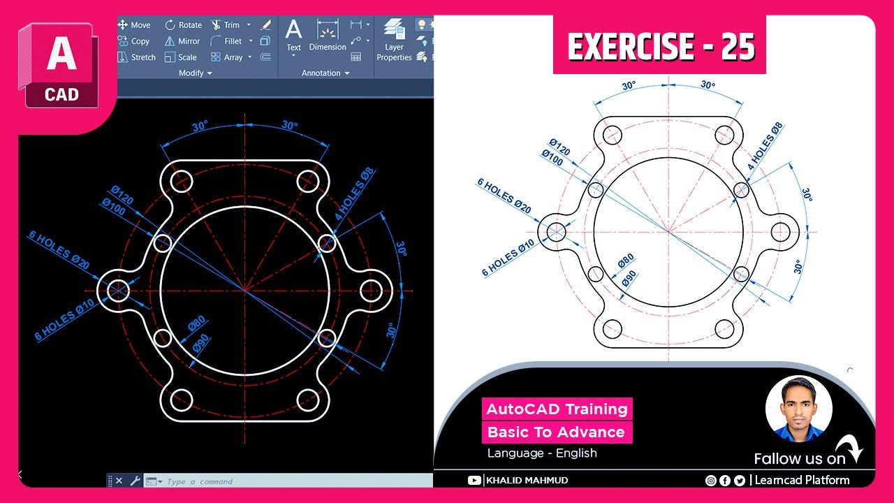AutoCAD Exercise 25 | Step-by-Step Guide for Beginners | AutoCAD ...