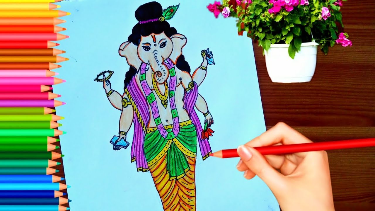 How to Draw Lord Ganesh Ji in Vishnu Murthy Avatar Drawing step by step ...